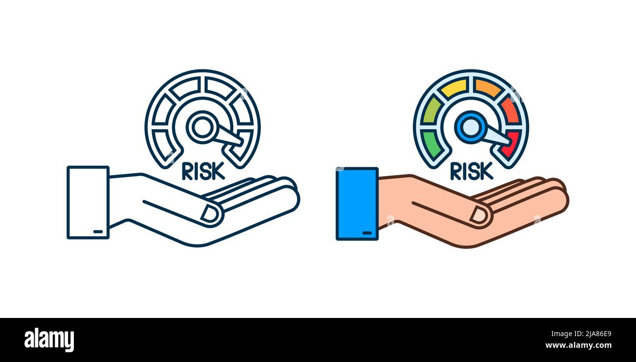 Risk icon on speedometer in hands. High risk meter. Vector stock ...