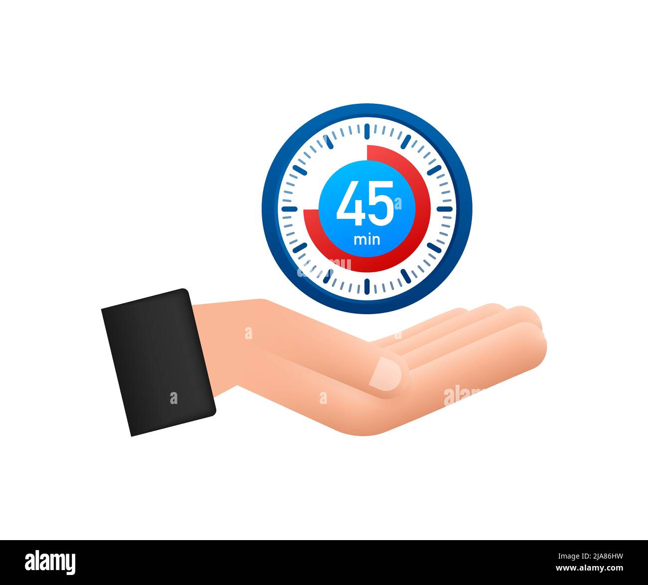 The 45 minutes, stopwatch vector in hand icon. Stopwatch icon in flat ...