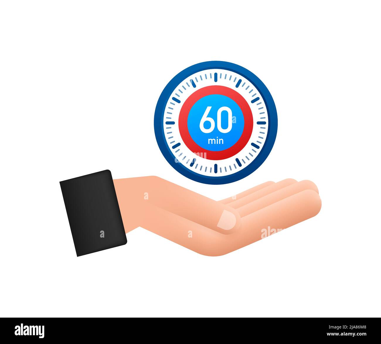 The 60 minutes, stopwatch vector hand icon. Stopwatch icon in flat ...