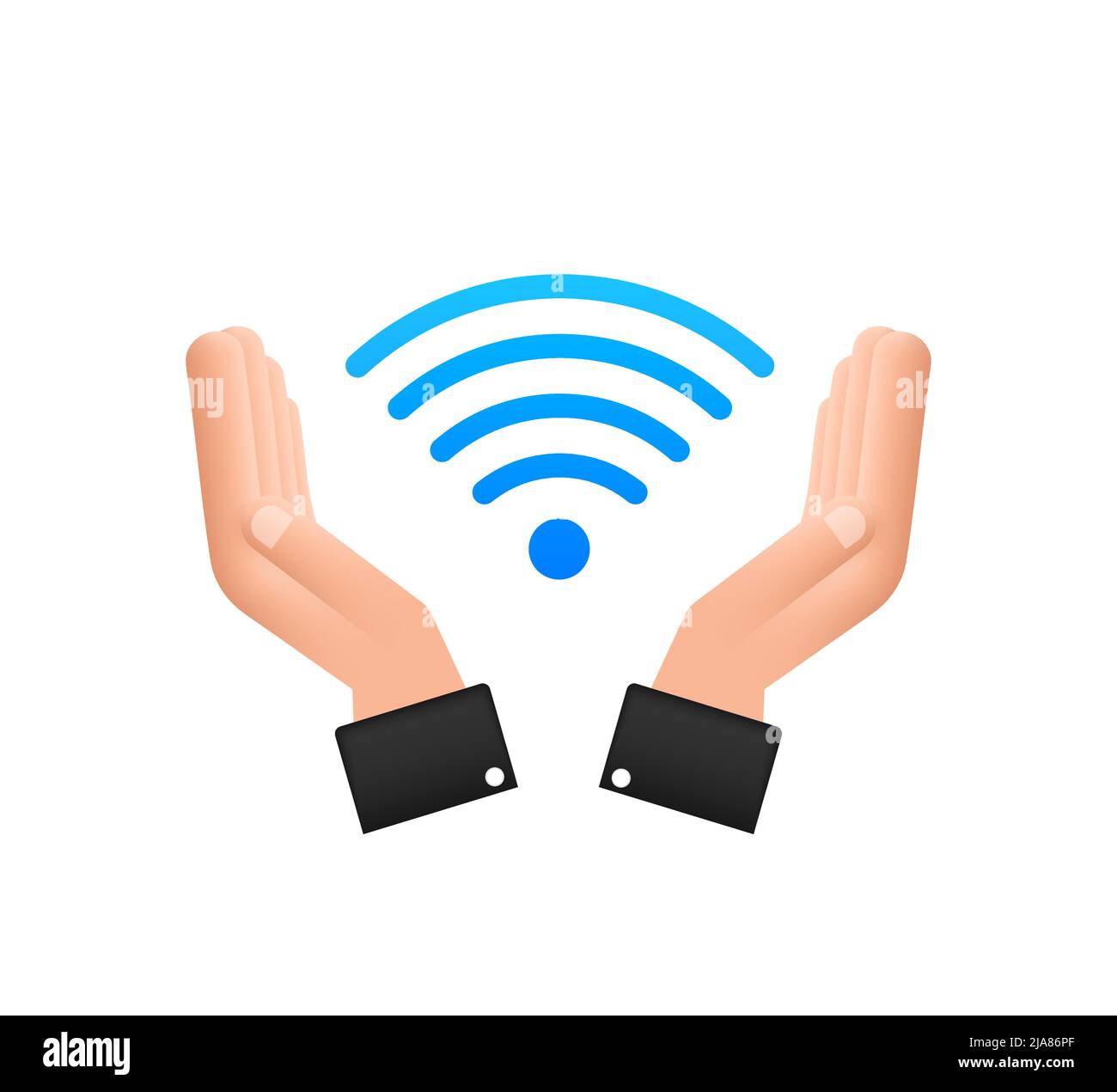 Free wifi zone blue sign in hands icon. Free wifi here sign concept ...