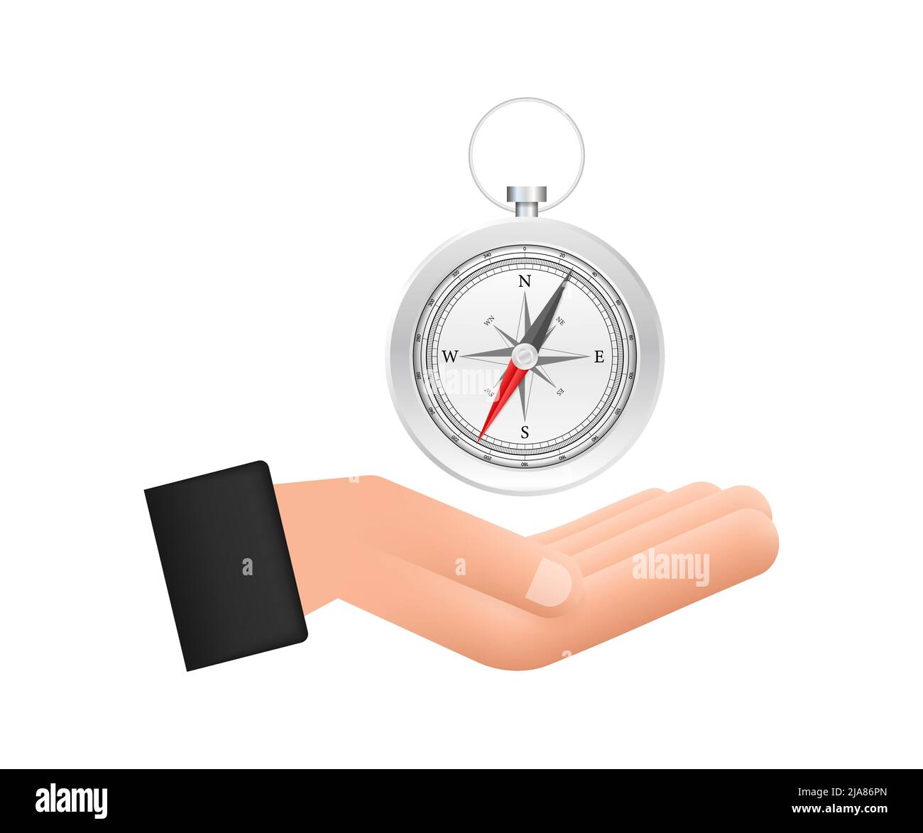 Compass icon over hands on white background. Flat vector navigation ...