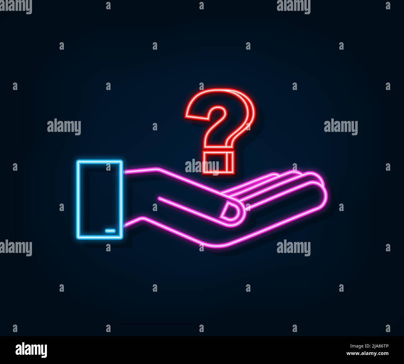 Neon question mark in hands for concept design. Technology vector ...