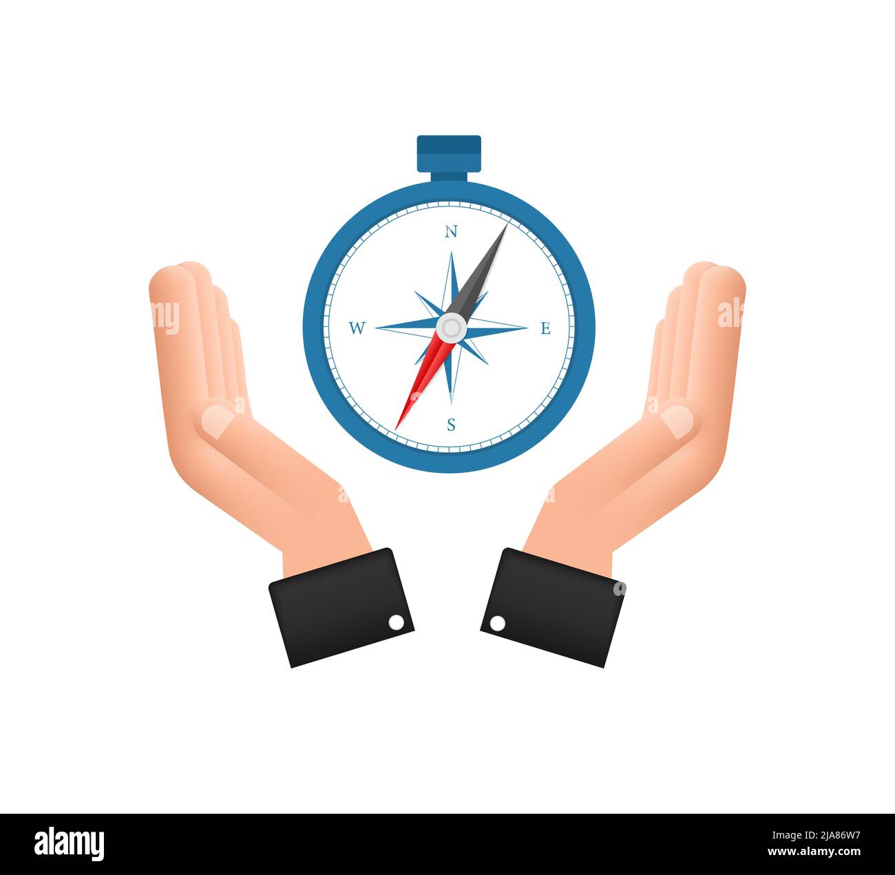 Compass icon over hands on white background. Flat vector navigation ...