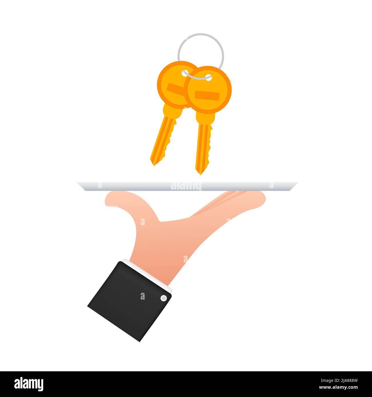 Gold color keys handing over hand on white background. Vector stock ...