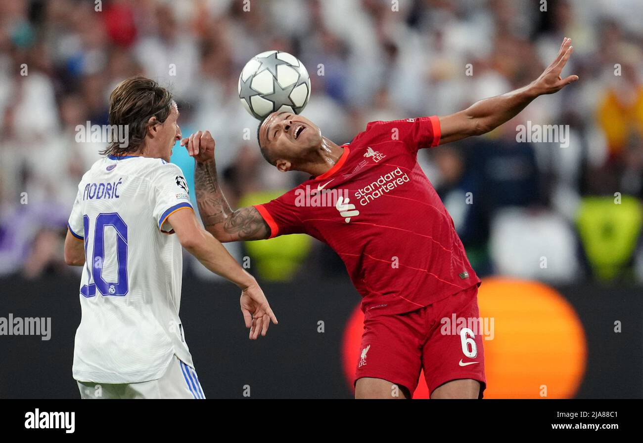 Real Madrid's Luka Modric and Liverpool's Thiago Alcantara (right ...
