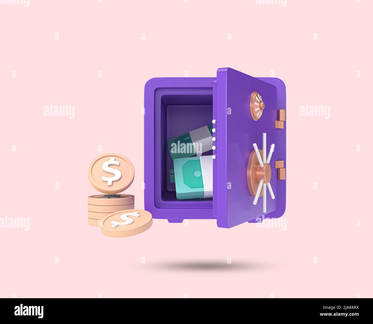 Money locker 3D icon. Money security vault 3D symbol. Cash and coin ...