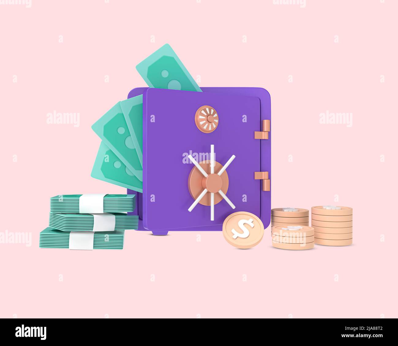 Money locker 3D icon. Money security vault 3D symbol. Cash and coin ...