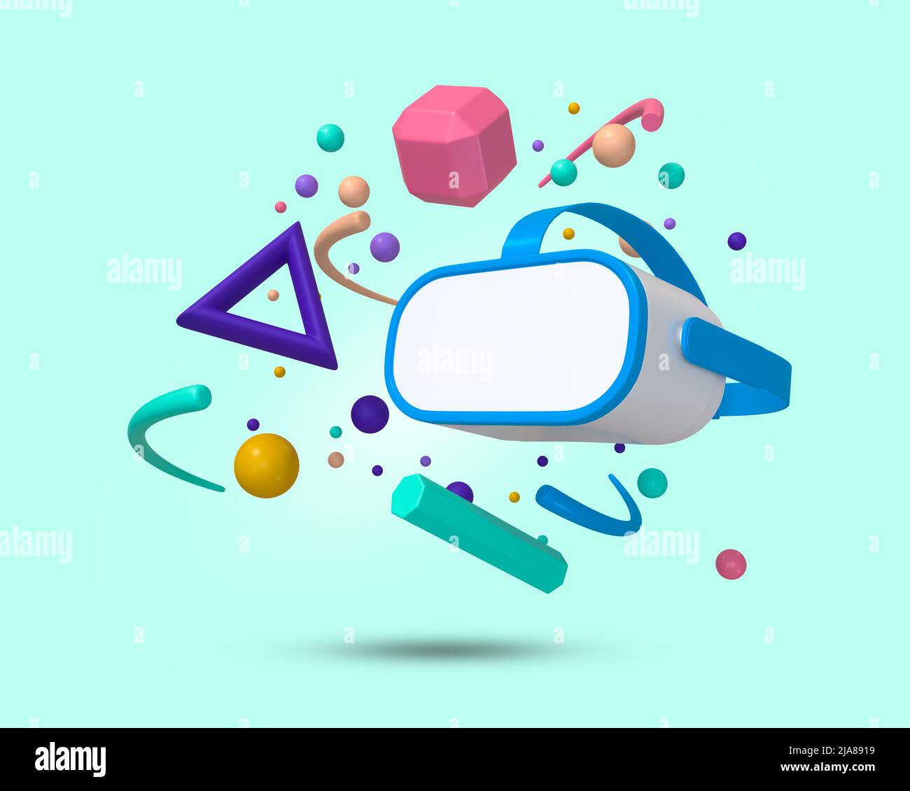 Virtual Reality VR 3D icon with various colorful shapes. VR goggles ...