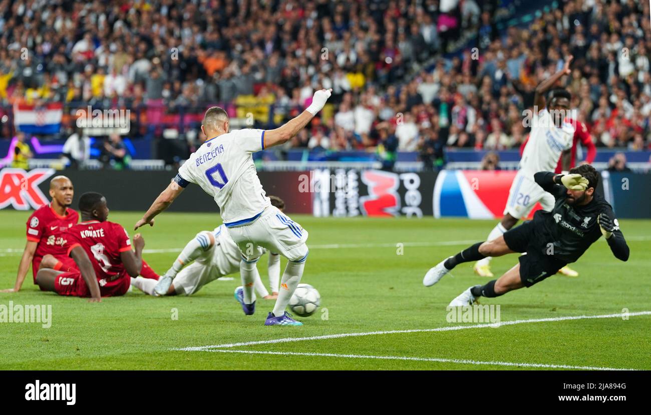 Real Madrid's Karim Benzema scores their side's first goal of the game ...