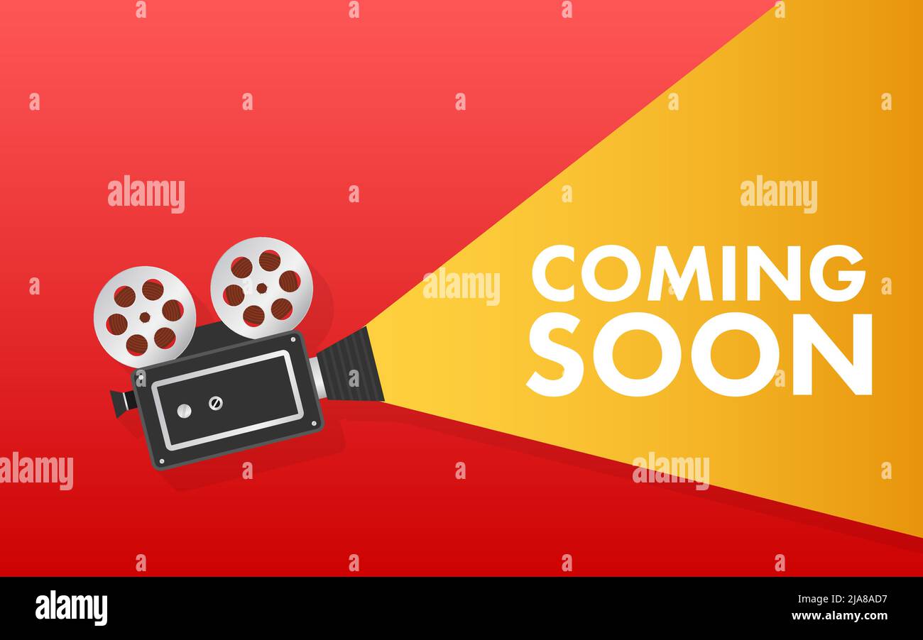 Retro collection with coming soon cinema on light background for promotion design. Advertising ...