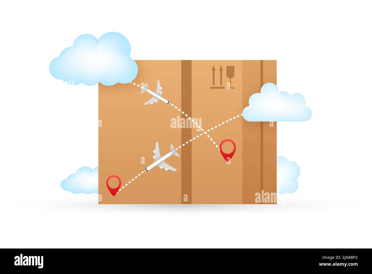 Vector concept. Modern cartoon illustration with flight delivery on ...