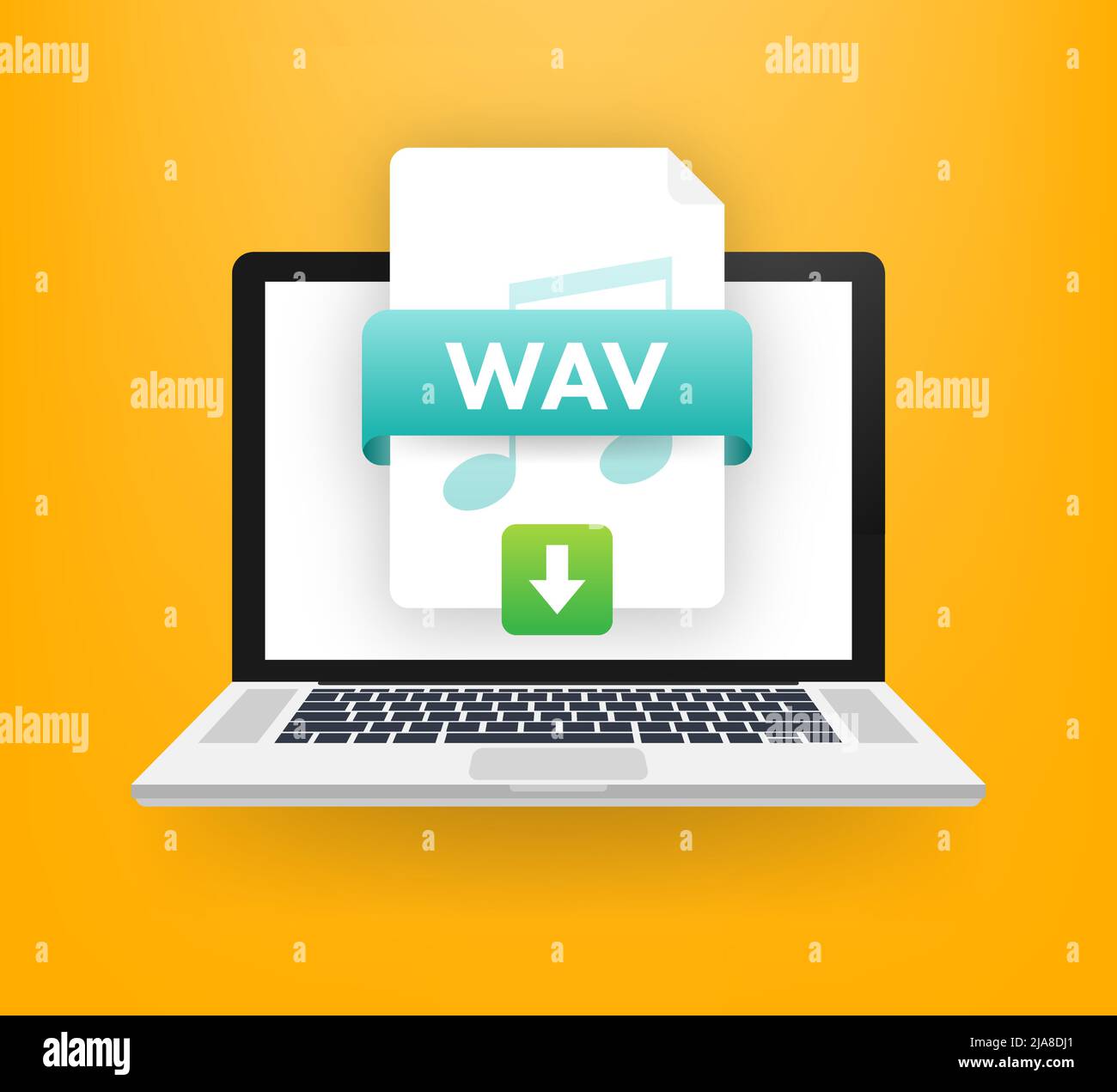 Download WAV button on laptop screen. Downloading document concept ...