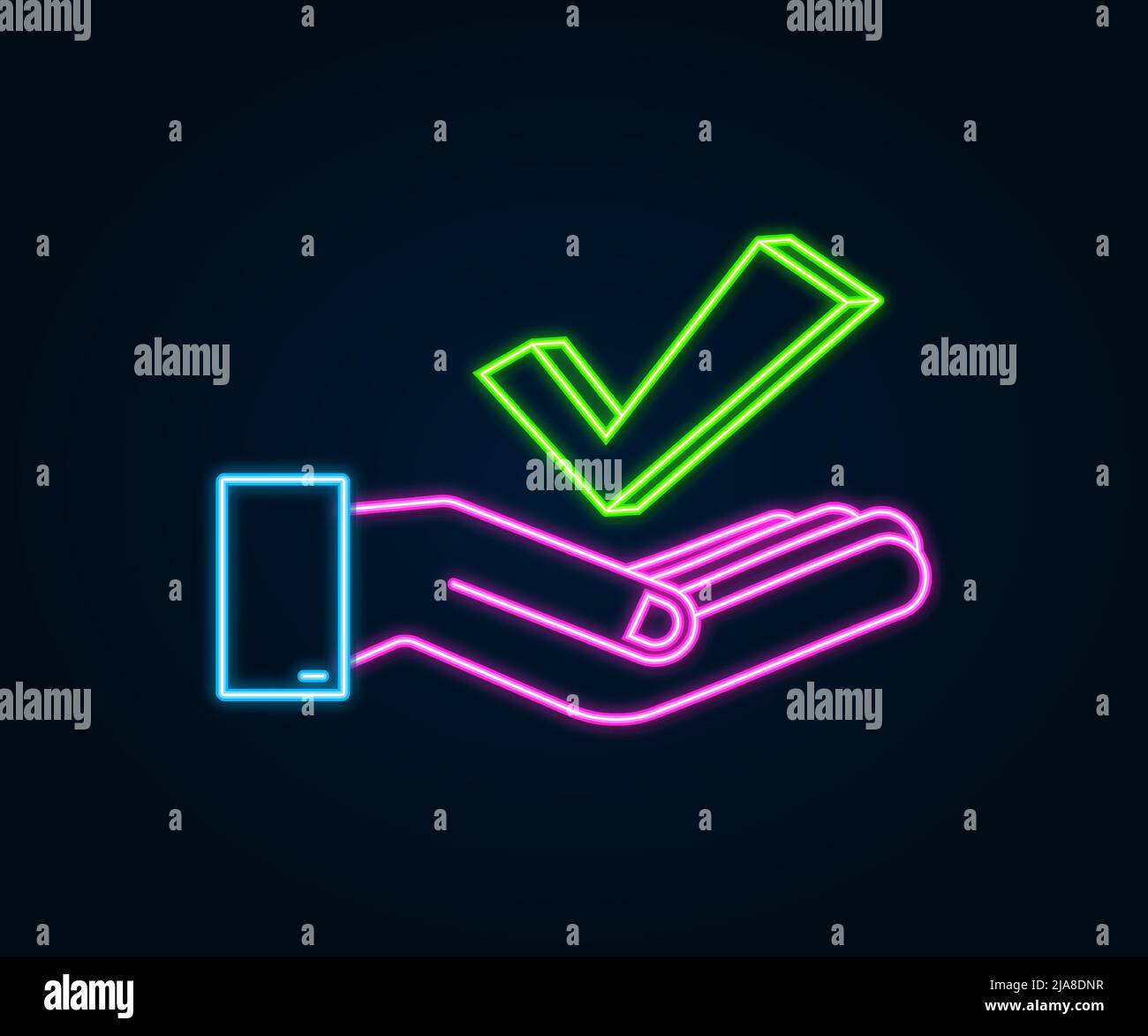 Neon check mark hanging over hi-res stock photography and images - Alamy