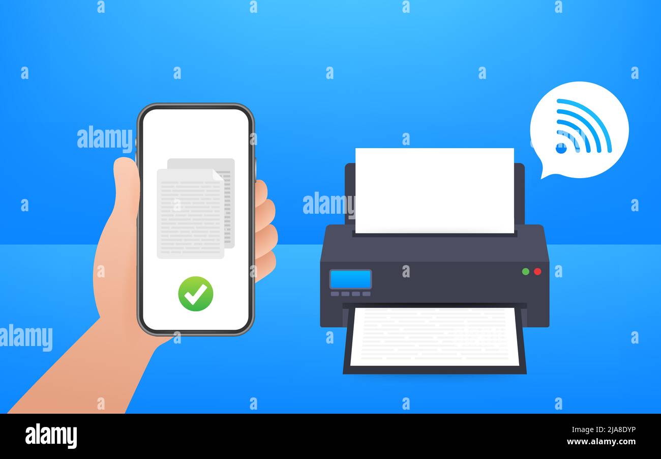 Printer icon with wifi wireless symbol. Wireless printer. Vector stock ...