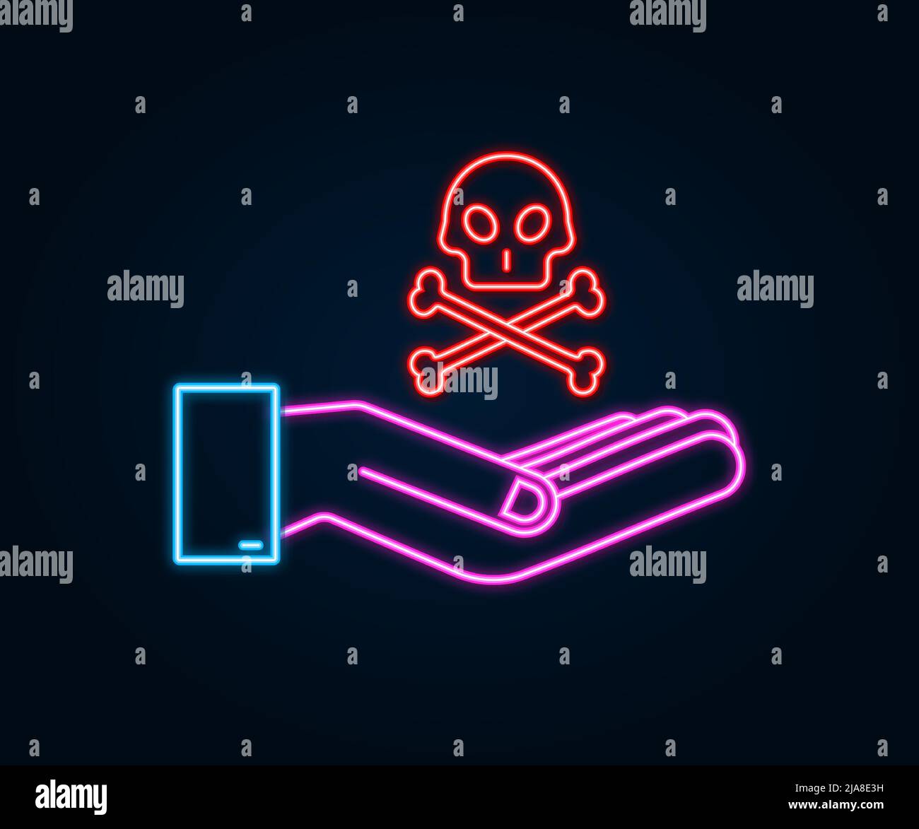 Neon danger sign in hands on dark backdrop. Vector illustration Stock ...