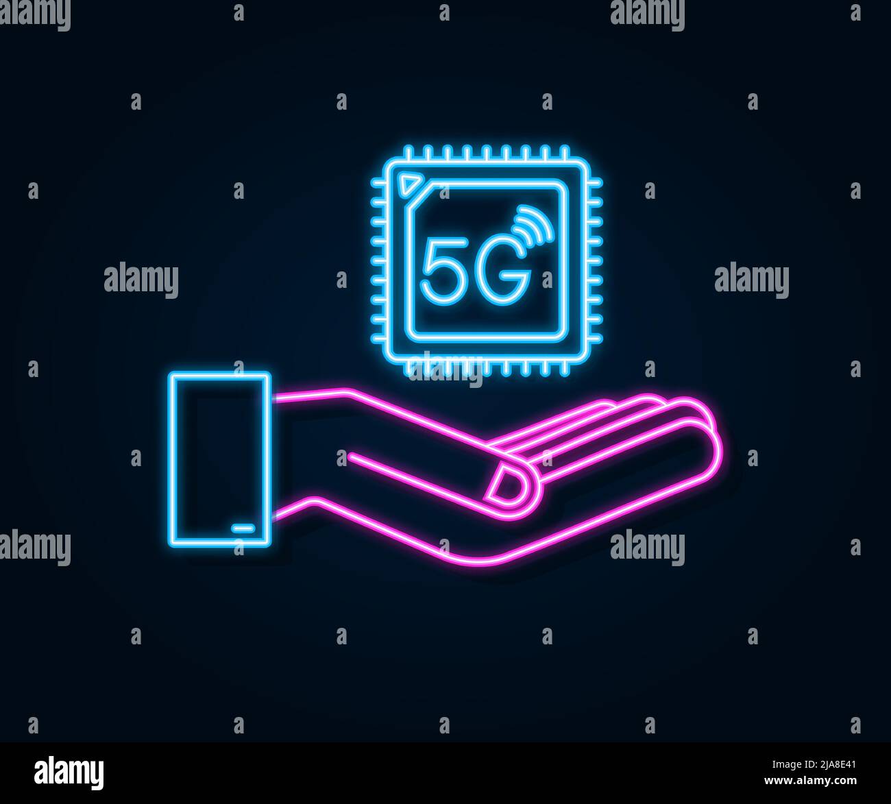5G eSIM Embedded SIM card with hands neon icon symbol concept. new chip ...