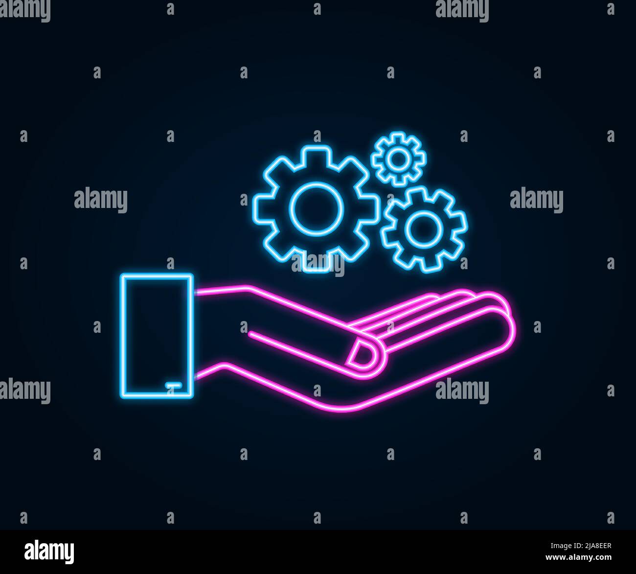 System software update or upgrade concept with hands. Banner new update ...