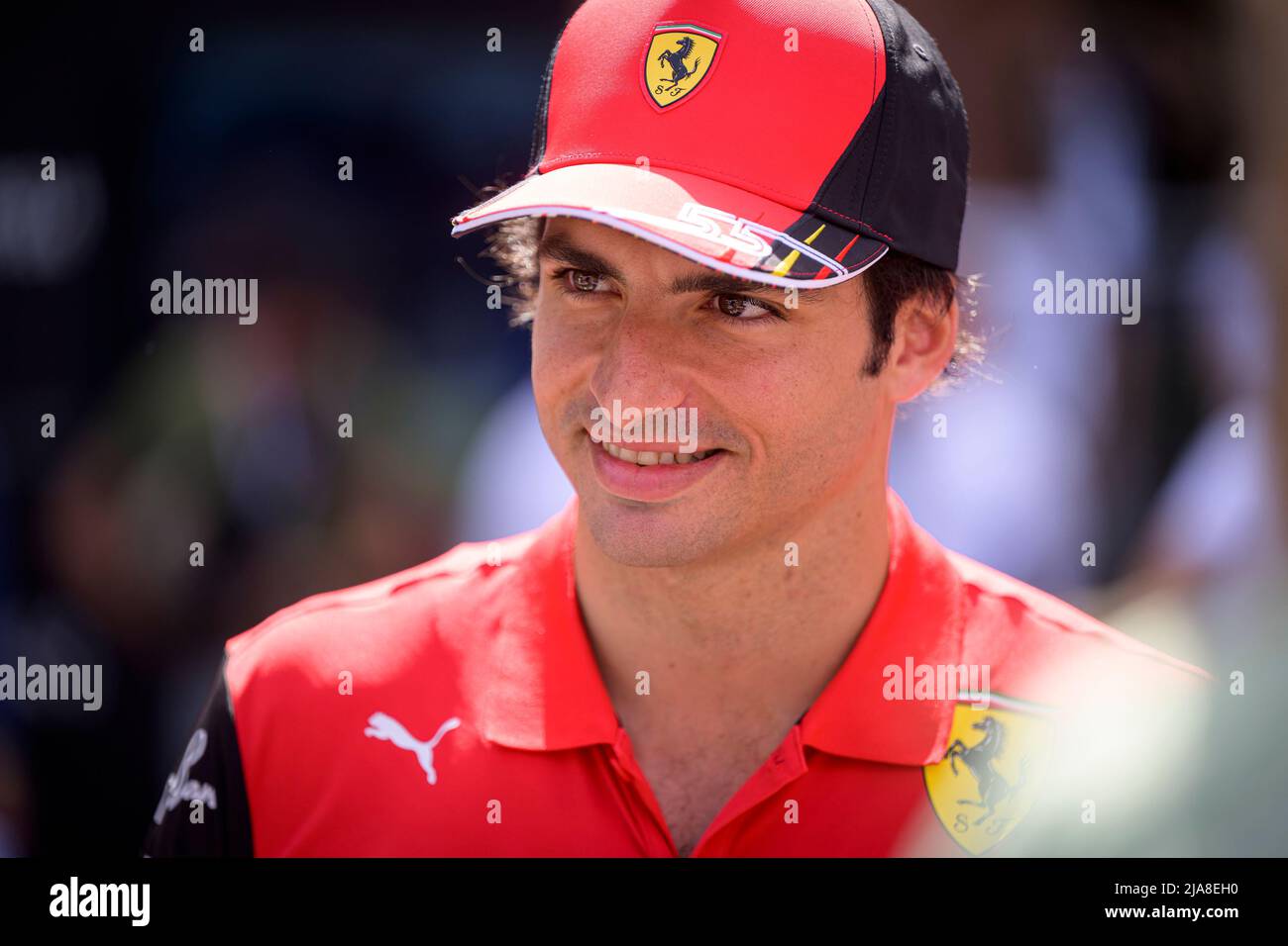 Scuderia Ferrari’s Spanish driver Carlos Sainz speaks to the media ...