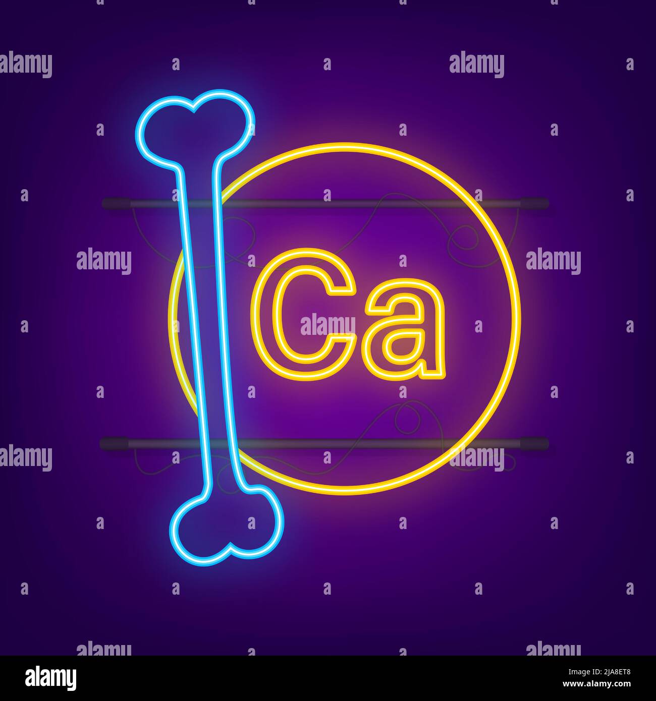 Blue calcium neon icon on dark background. Calcium mineral. Ca pill ...