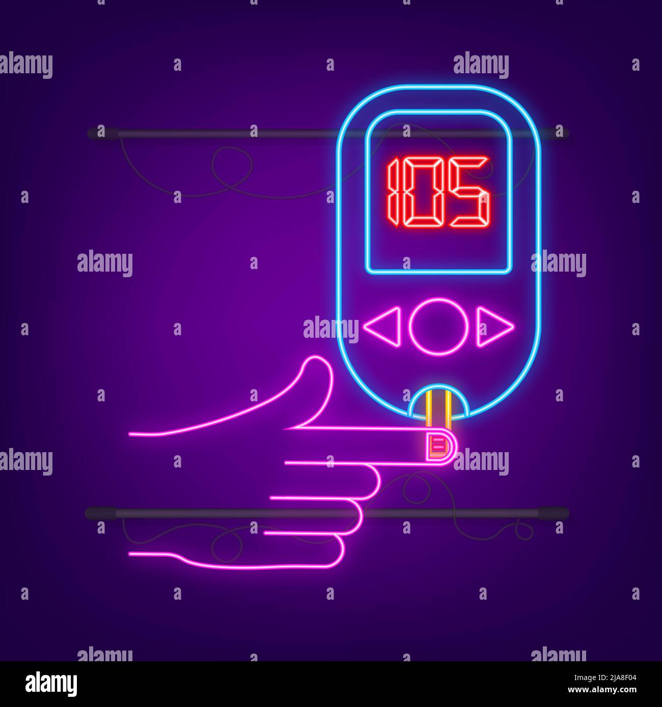 Blood glucose meter level neon test. Diabetes glucometer. Abstract ...