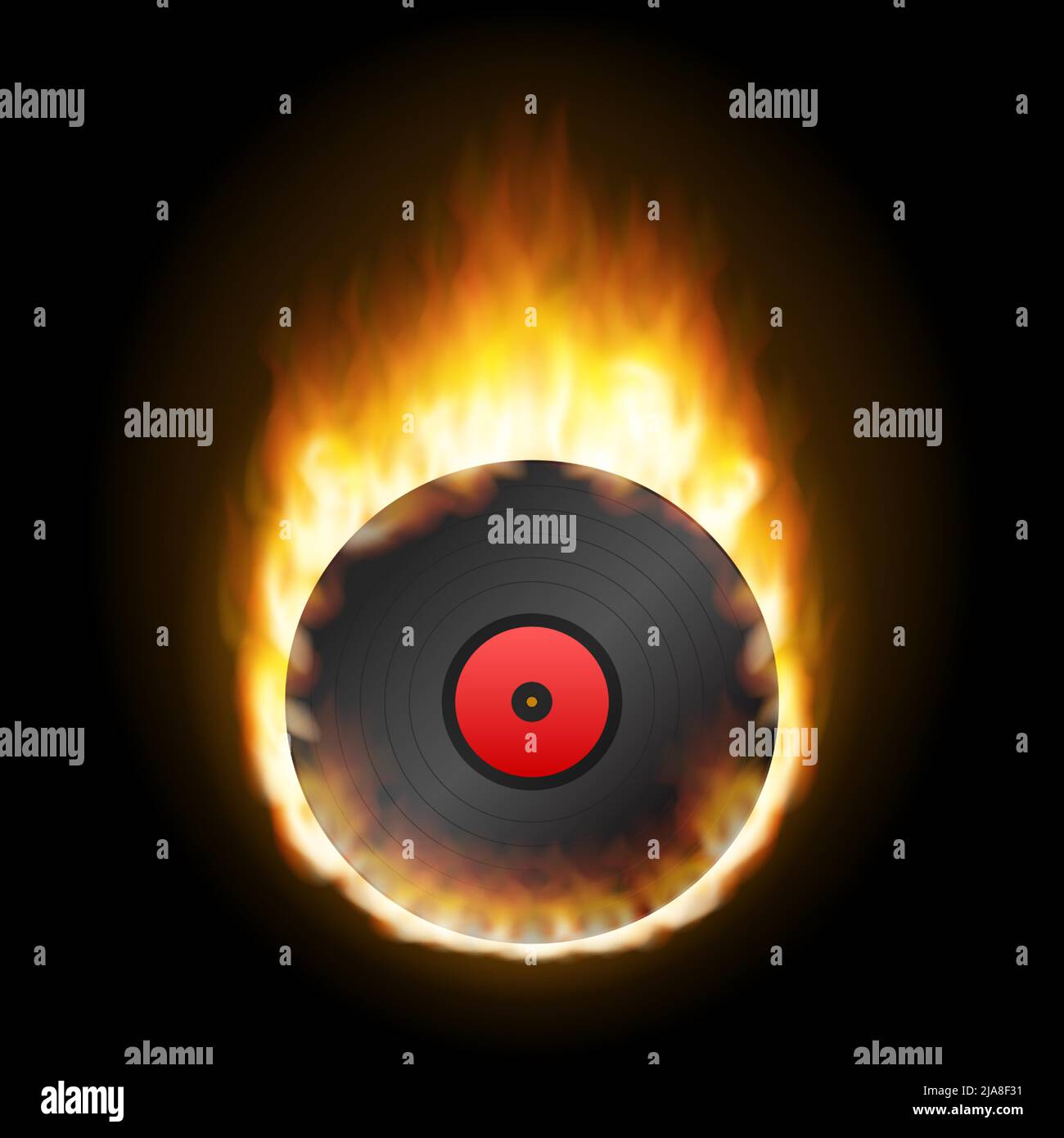 Realistic Vinyl Record with fire. Disco party. Retro design. Vector ...