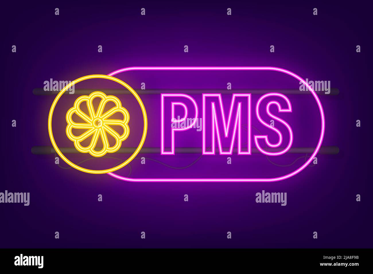 PMS neon sign. Editable vector stroke. Vector illustration. Calendar ...