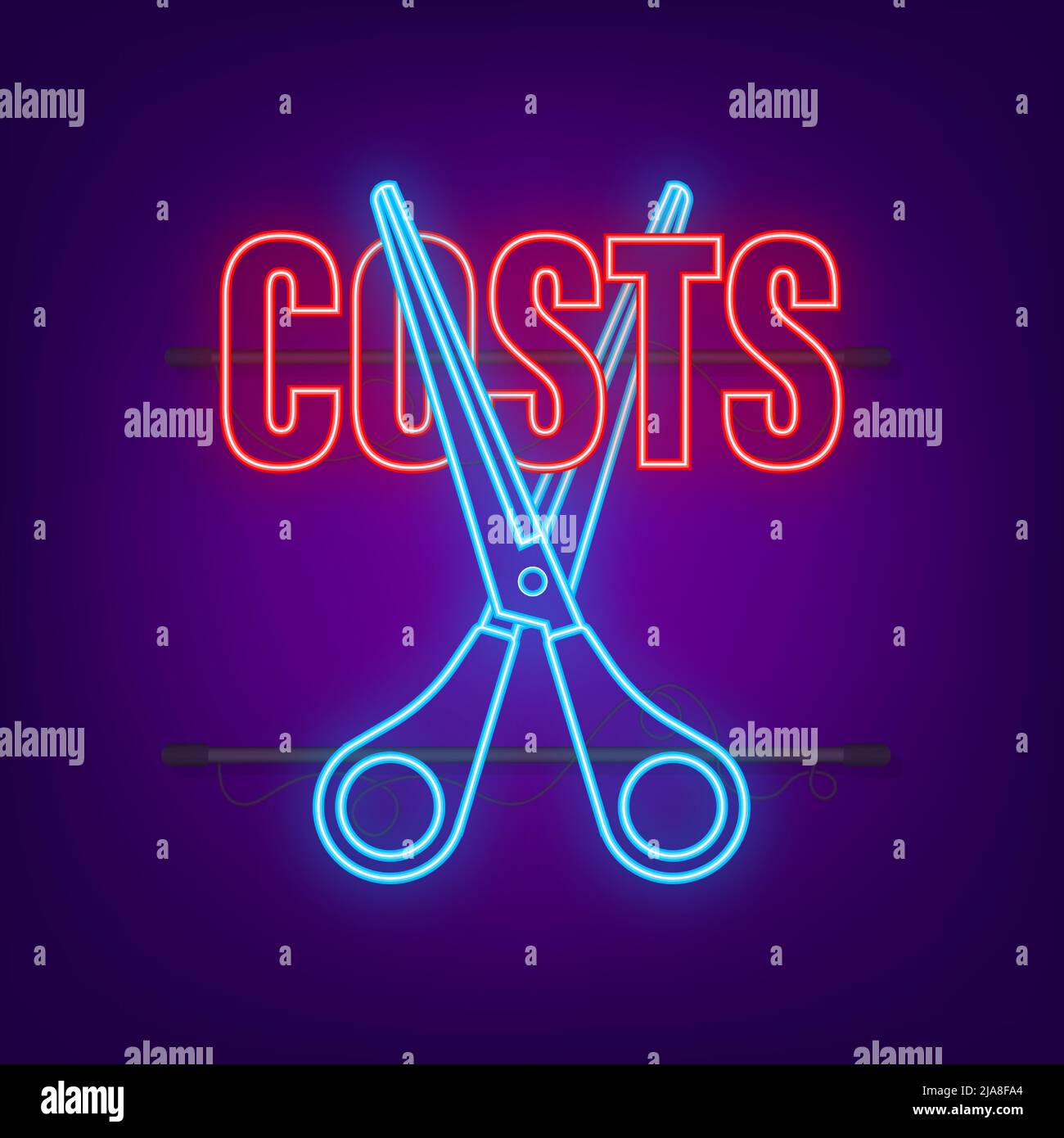 Costs cut in neon style on black background. Vector illustration ...