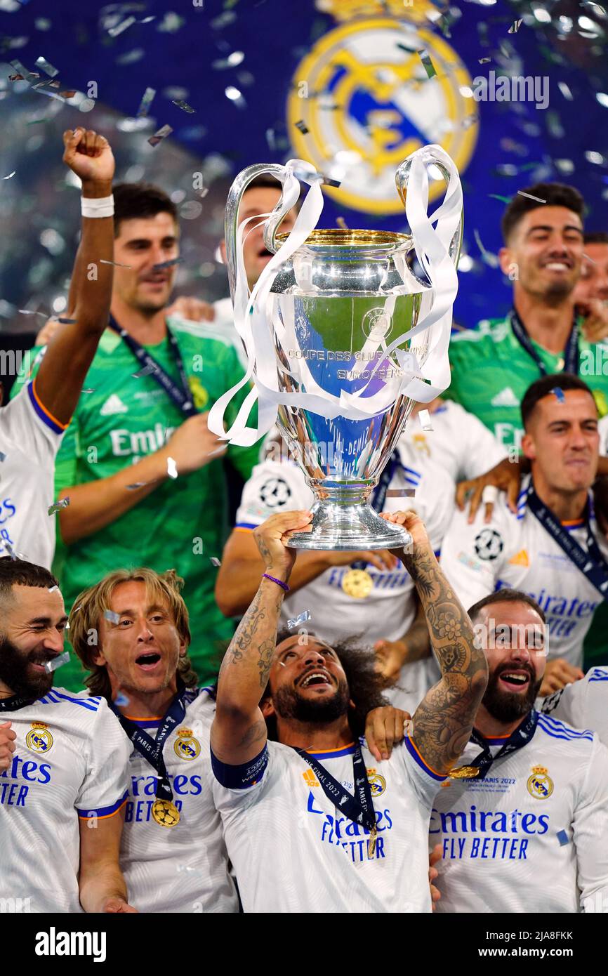 Real Madrid's Marcelo lifts the trophy after winning the UEFA Champions ...