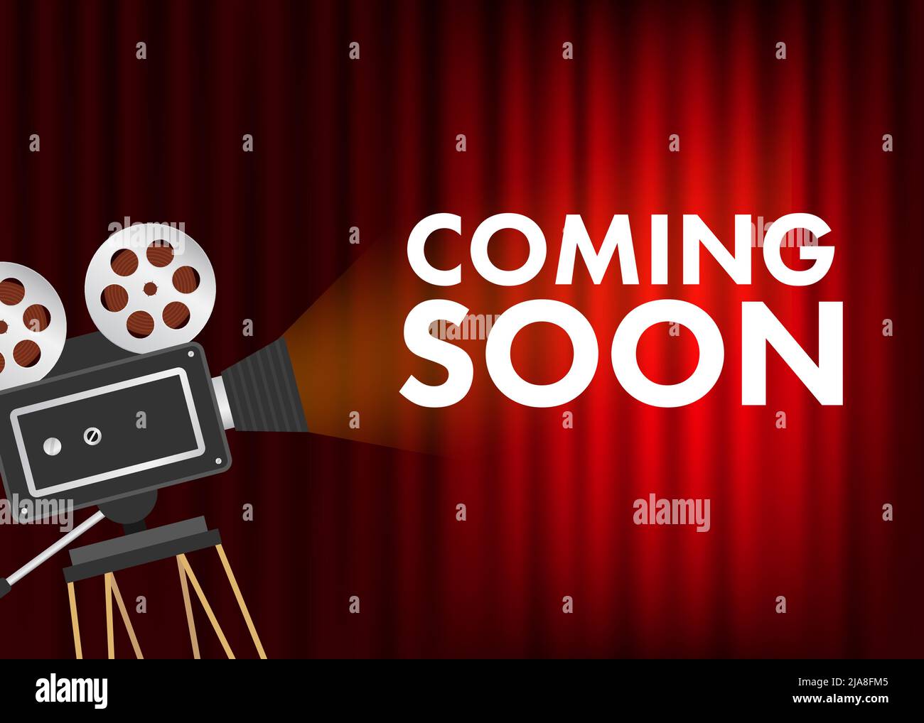 Retro collection with coming soon cinema on light background for promotion design. Advertising ...