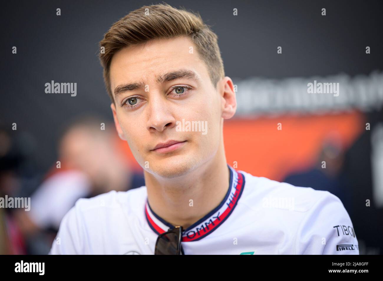Mercedes AMG Petronas F1 Team’s British driver George Russell speaks to ...