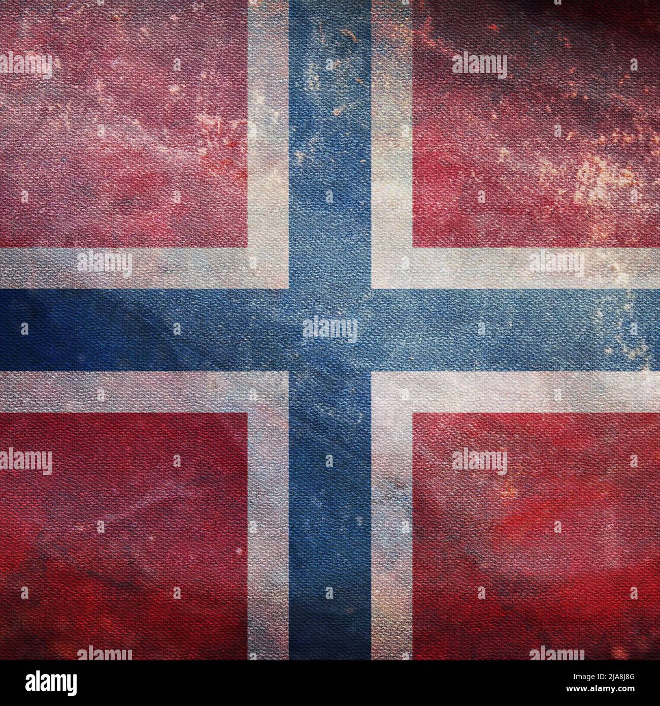 Top view of retro flag Naval Jack of Norway, Norway with grunge texture ...