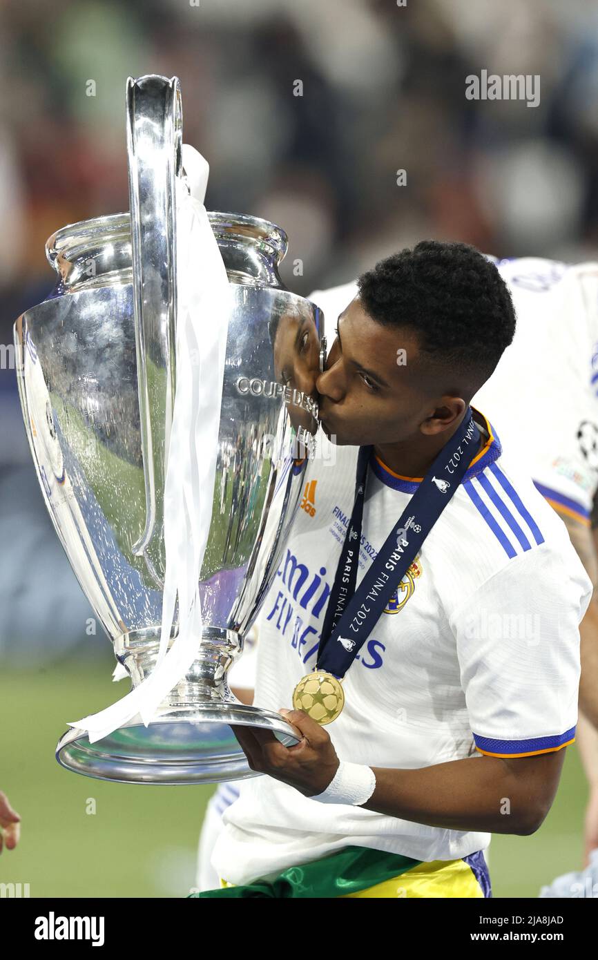 Paris, France. 28th May, 2022. PARIS - Rodrygo of Real Madrid with UEFA ...