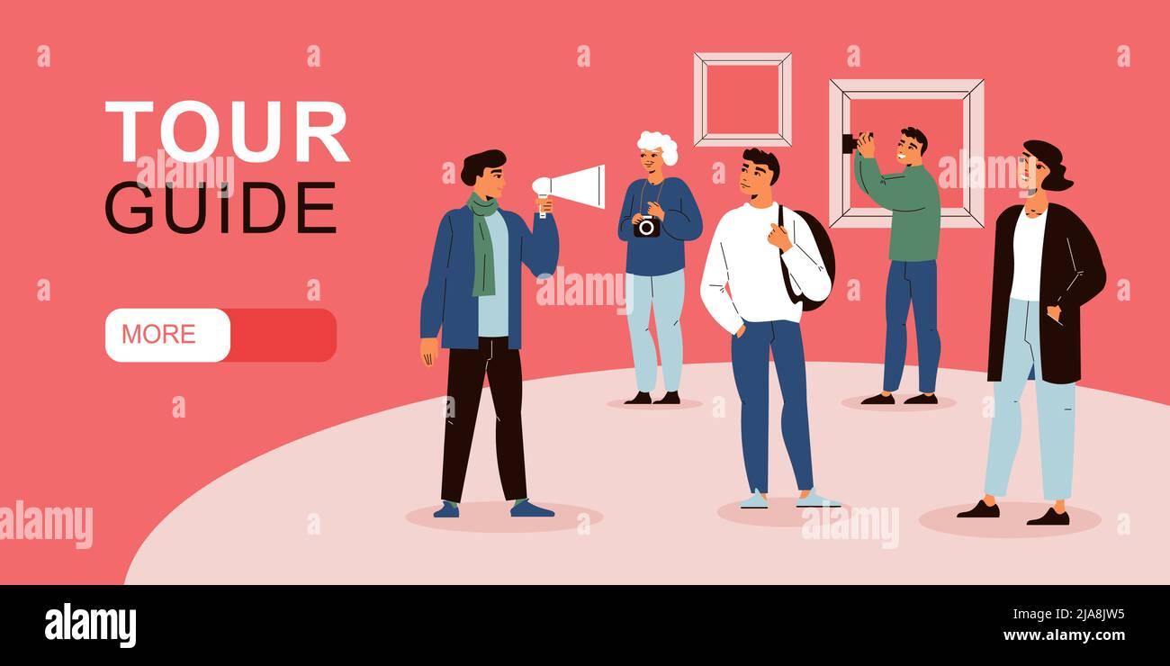 Tour guide telling group of tourists about museum exhibits using ...