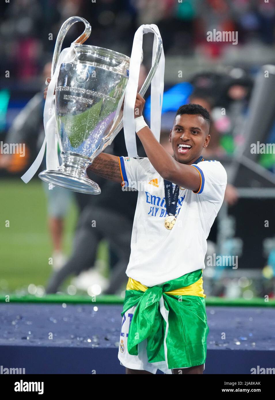 Real Madrid's Rodrygo with the trophy after the UEFA Champions League ...