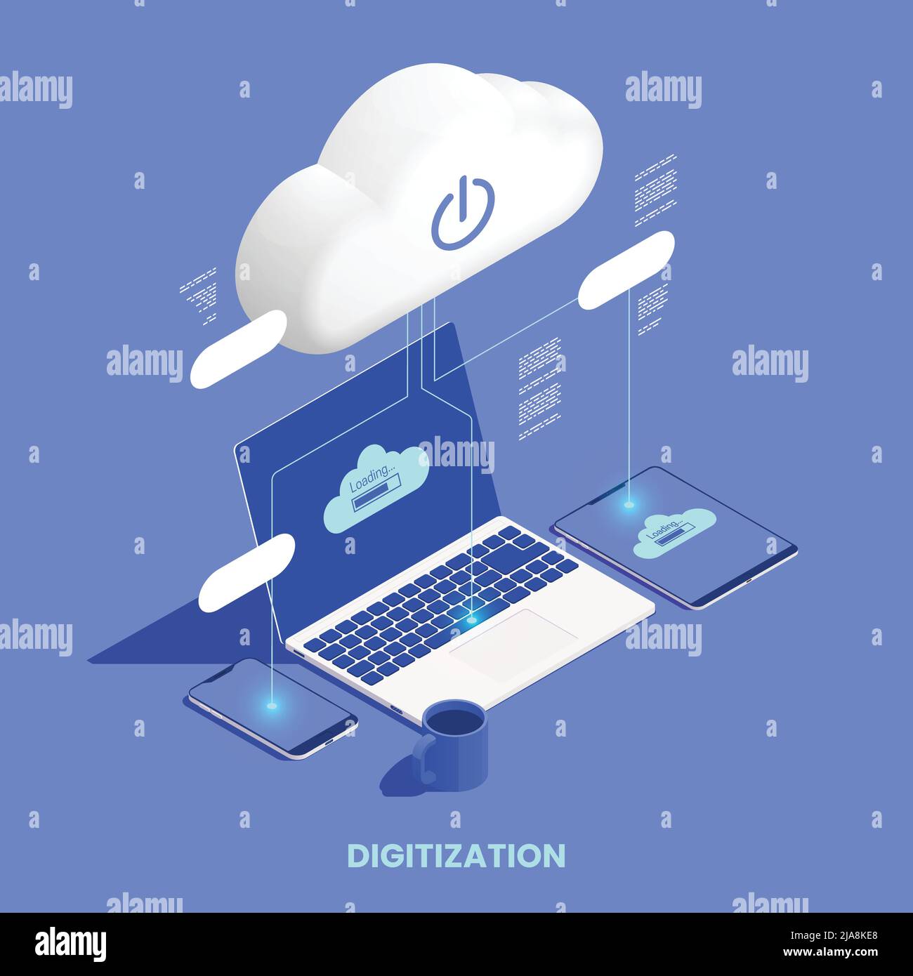 Digital transformation and digitalization isometric composition with ...