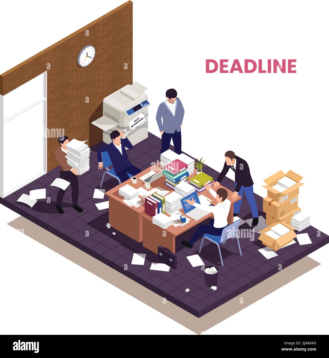 Disorganized chaotic office work isometric composition with frustrated ...