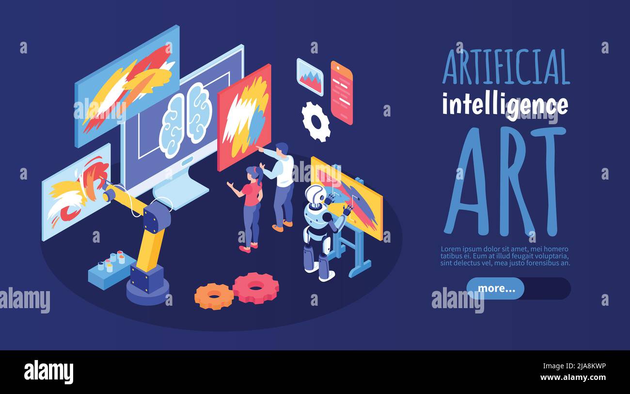 Artificial intelligence art horizontal banner with creative robots ...