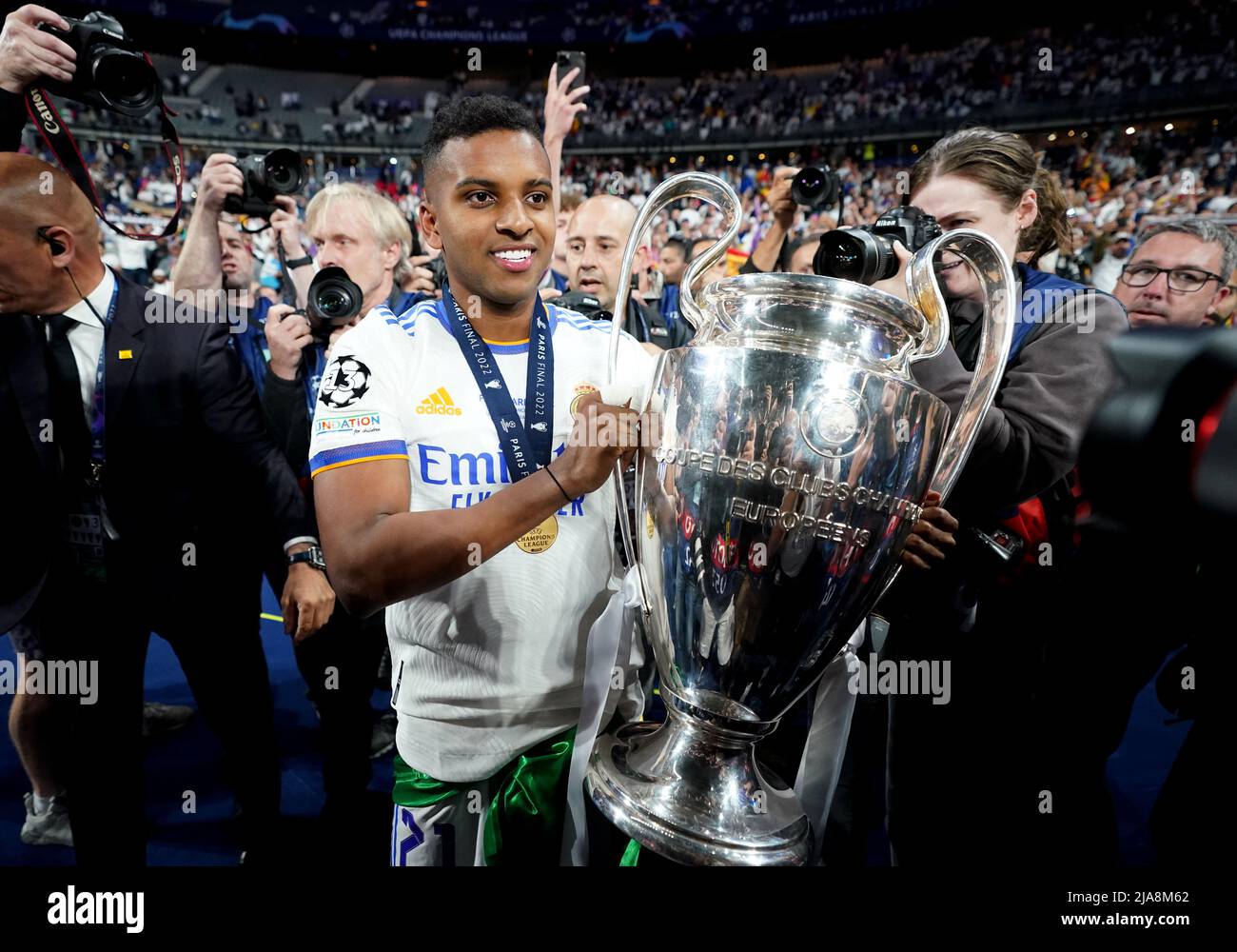 Real Madrid's de Goes Rodrygo with the UEFA Champions League trophy ...