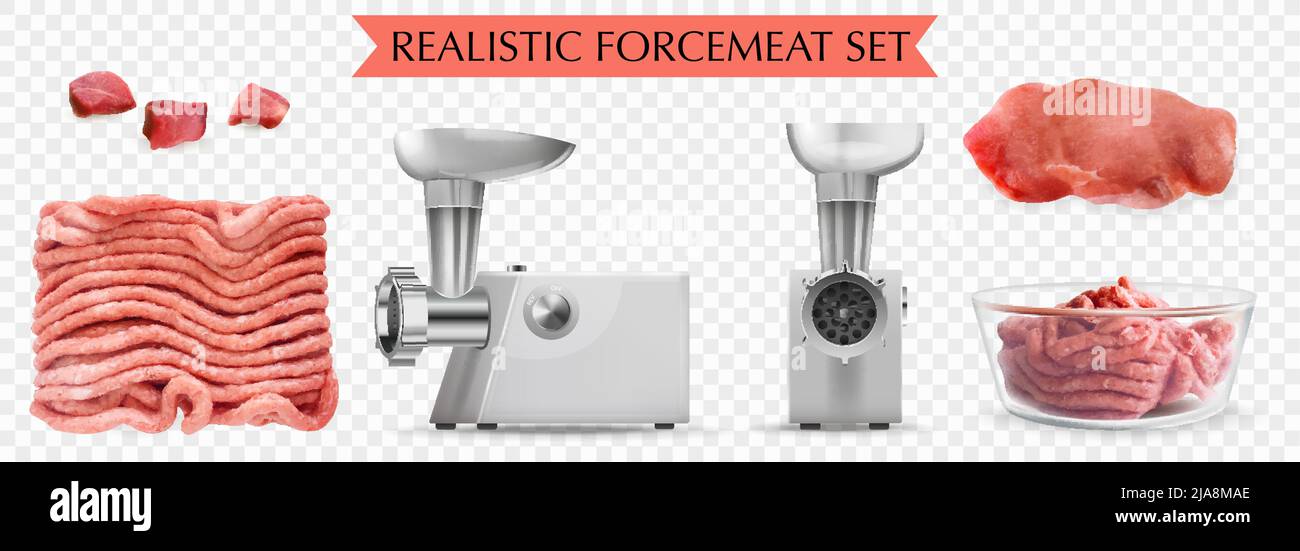 Forcemeat transparent set of beef pieces minced meat and electric meat ...