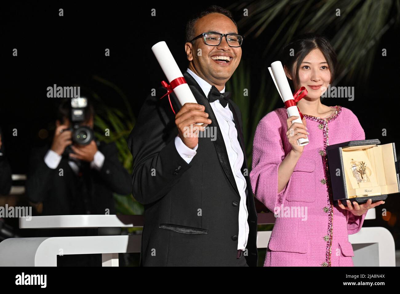 Abinash Bikram Shah, Jianying Chen attending the winners photocall during the 75th Cannes Film ...