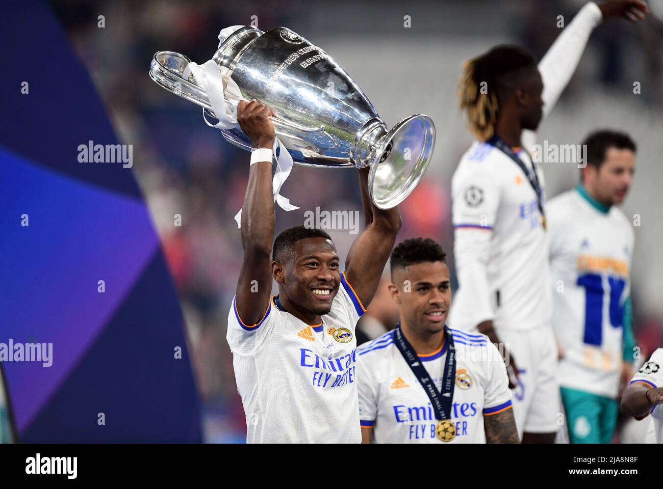 Paris, France. 28th May, 2022. David Alaba of Real Madrid can raise the ...