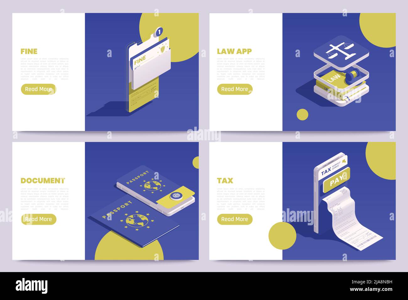 Digital government landing pages set with isometric electronic document ...