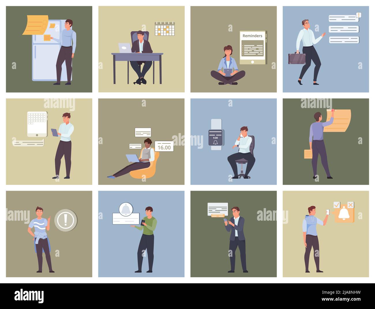 Reminder people set of square compositions with characters of business ...