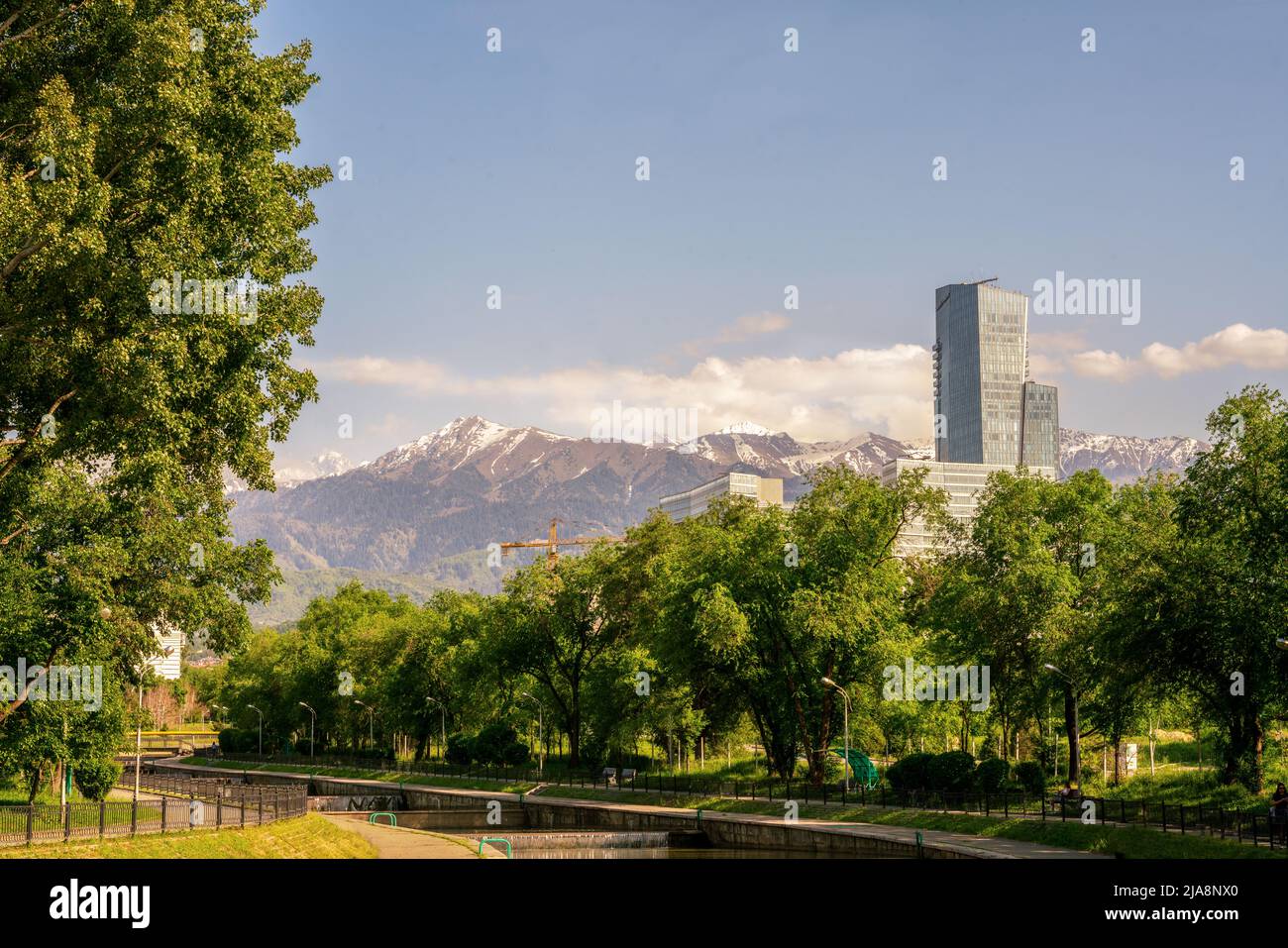Idyllic view of Almaty with university building (named Al Farabi ...