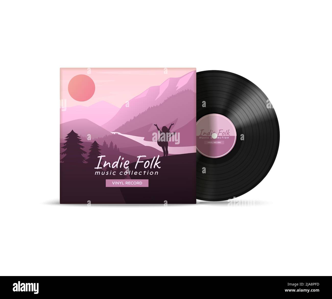 Indie folk vinyl record cover retro design front view realistic vector ...