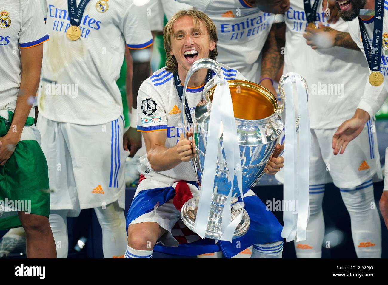 Paris, France. 28th May, 2022. Luka Modric of Real Madrid with the ...