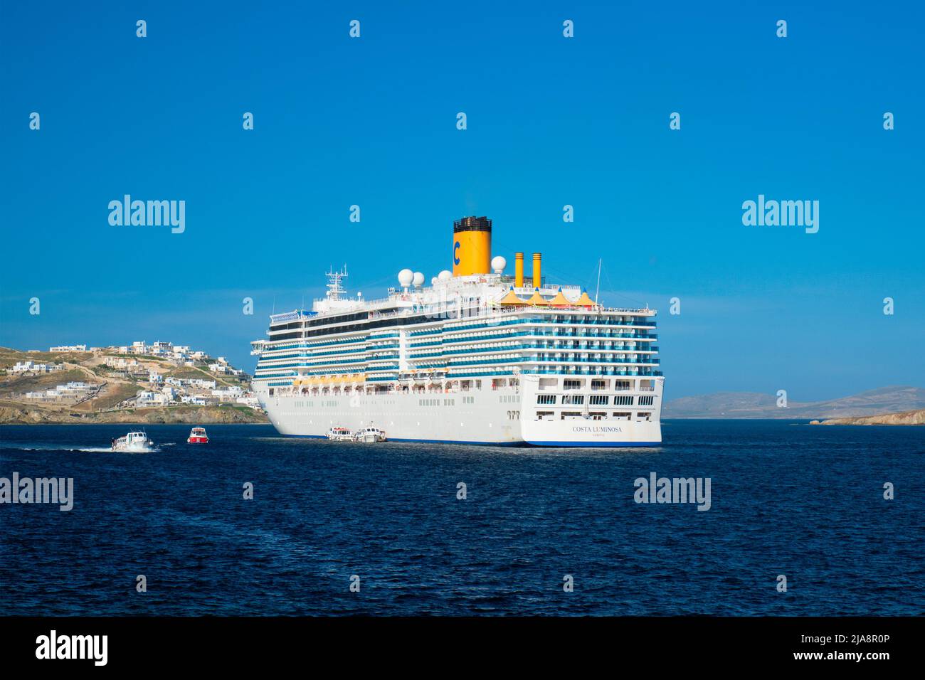 Cruise liner ship Costa Luminosa in Mediterranea sea near Mykonos ...
