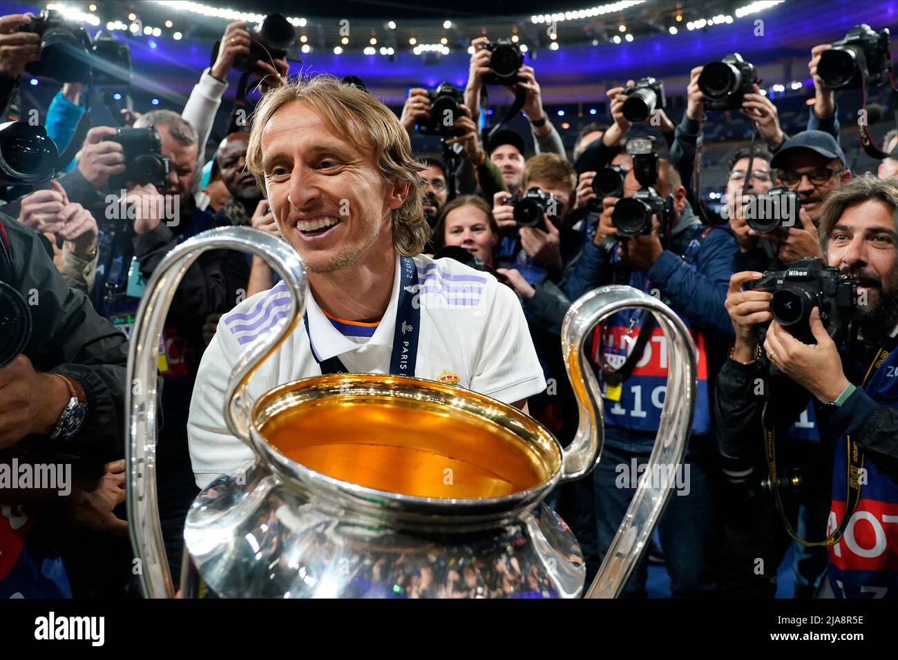 Paris, France. 28th May, 2022. Luka Modric of Real Madrid celebrates ...
