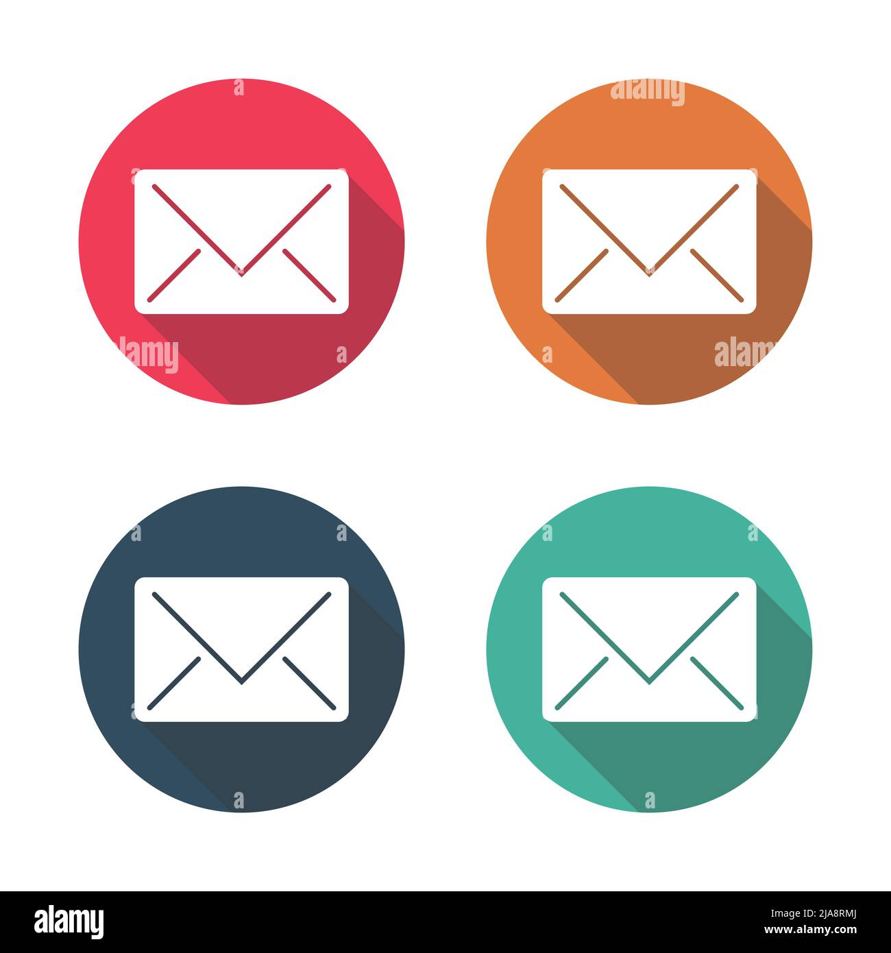 Mail icon with long shadow black on white background,Simple design ...