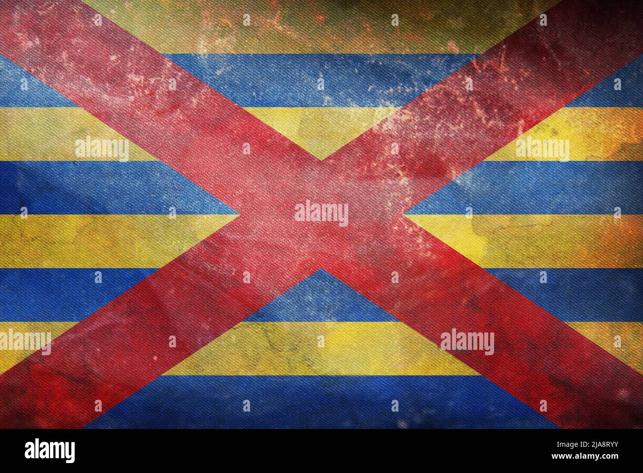 Top view of retro flag Beveren, Belgium with grunge texture. Belgian ...